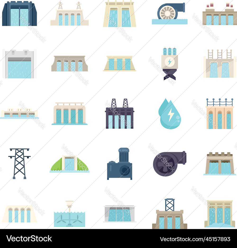 Hydro power icons set flat eco water Royalty Free Vector