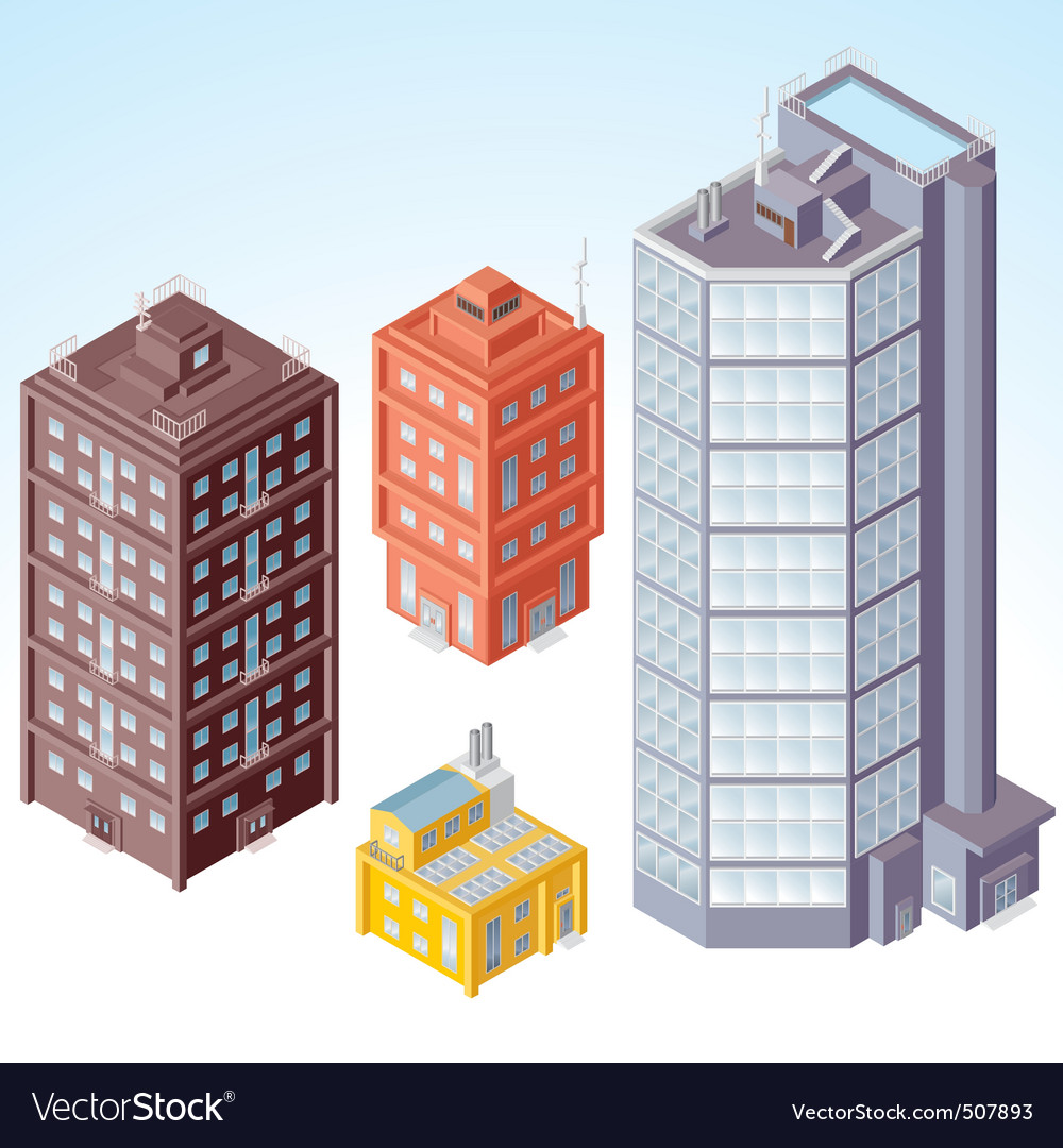 Isolated isometric buildings Royalty Free Vector Image