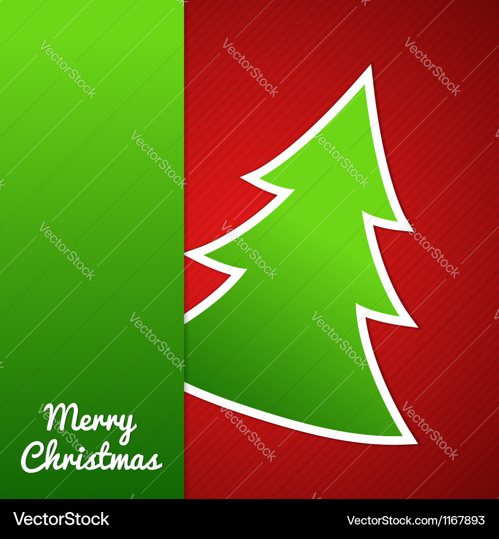 Paper christmas tree on red striped background Vector Image