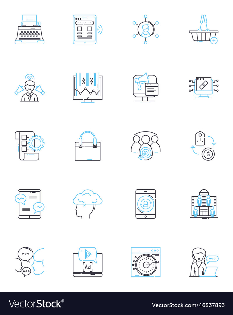 Search media linear icons set google bing yahoo Vector Image
