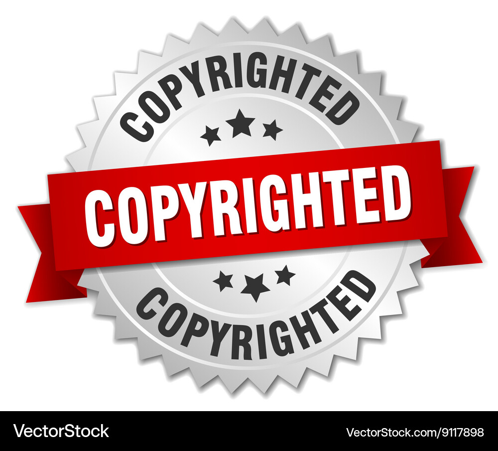 Copyrighted 3d silver badge with red ribbon Vector Image