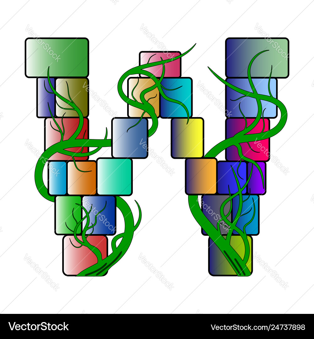 Font in a multicolored cubic style letter w Vector Image