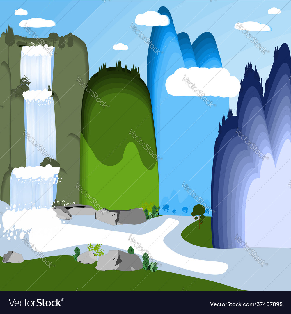 Natural landscapes with forests waterfalls Vector Image