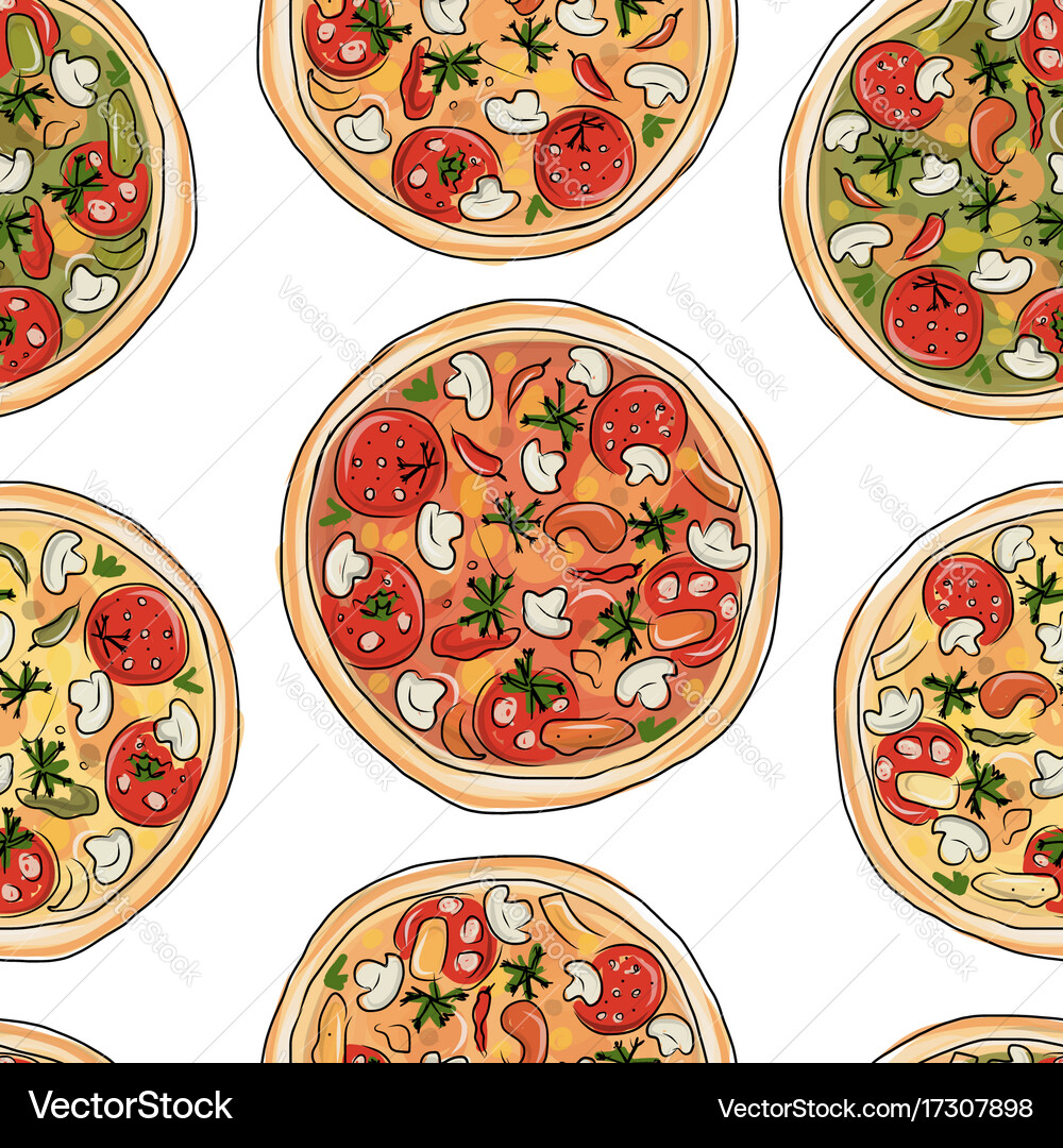 Pizza seamless pattern for your design Royalty Free Vector