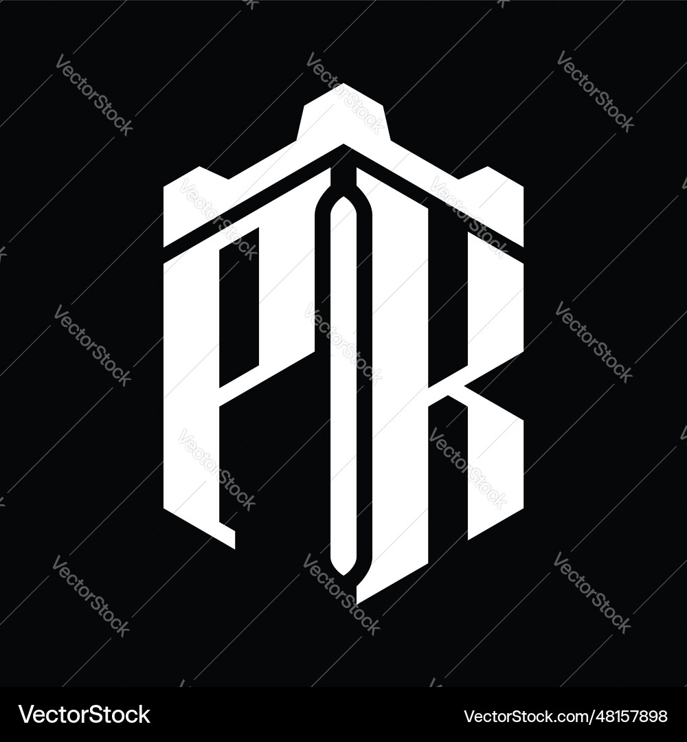 Pk letter logo monogram hexagon shape with crown Vector Image