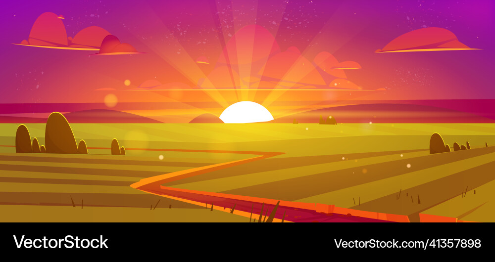 Rural landscape with agriculture fields at sunset Vector Image