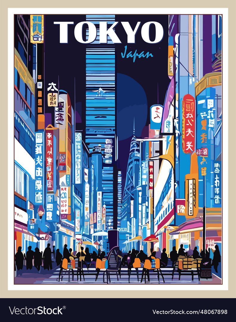 Tokyo japan travel destination poster art Vector Image