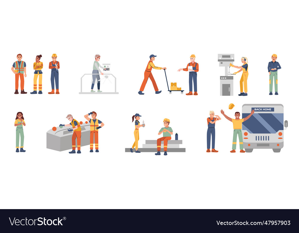 Factory workers set Royalty Free Vector Image - VectorStock