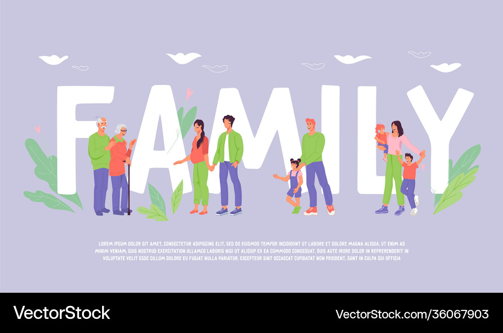 Family web banner header with cartoon characters Vector Image
