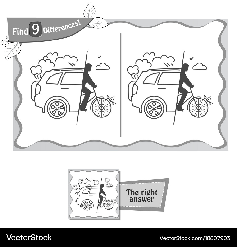 Find 9 differences game free cars black Royalty Free Vector