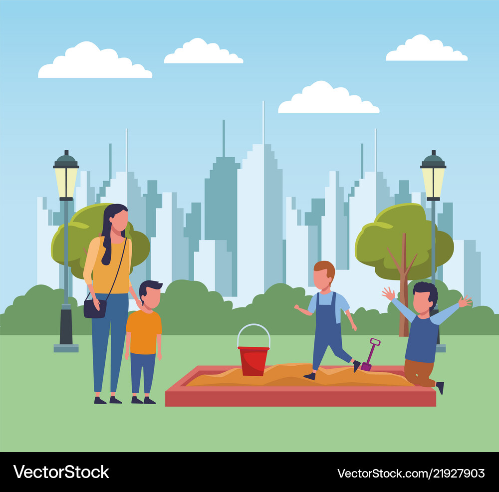 Kids at park cartoons Royalty Free Vector Image