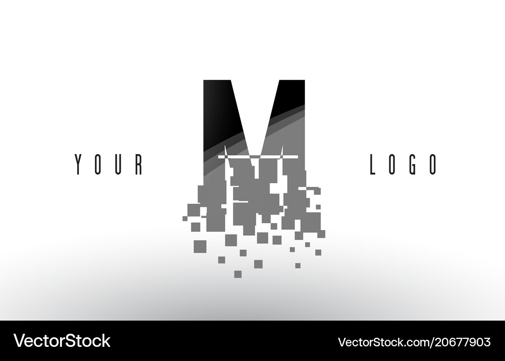 M pixel letter logo with digital shattered black Vector Image
