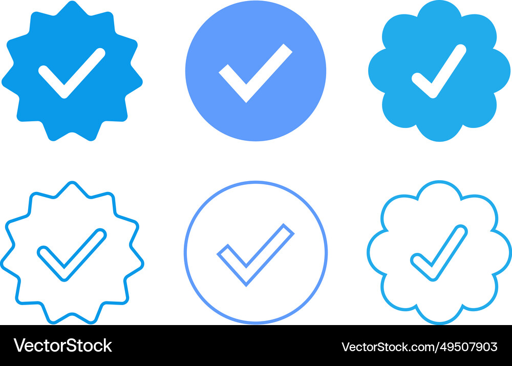 Verified blue tick badge icon set isolated Vector Image