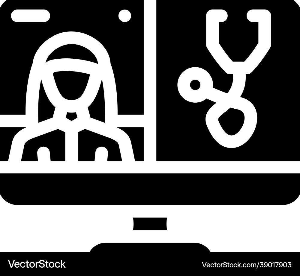Video conference with doctor glyph icon Royalty Free Vector