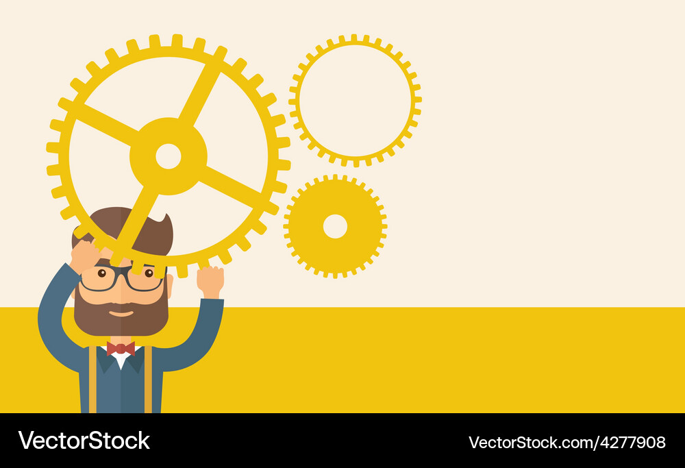 Businessman holding up gears Royalty Free Vector Image