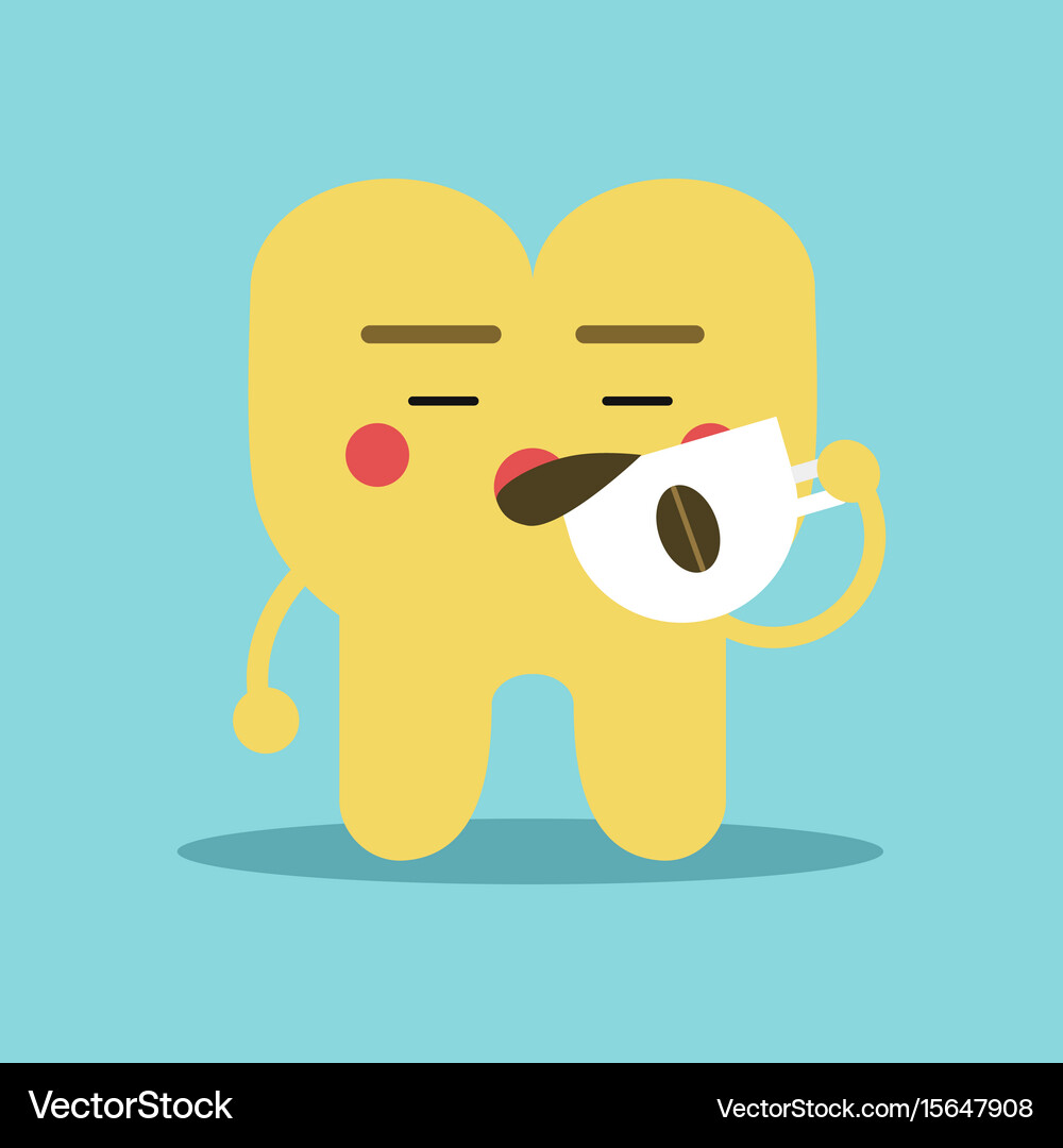 Cute cartoon tooth character with with coffee Vector Image