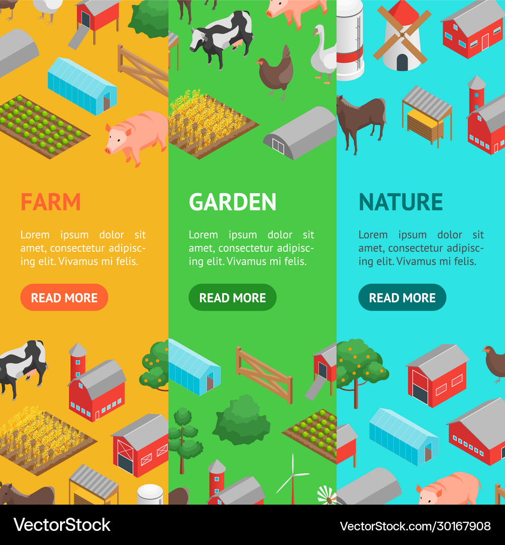 Farm rural concept banner vertical set 3d Vector Image