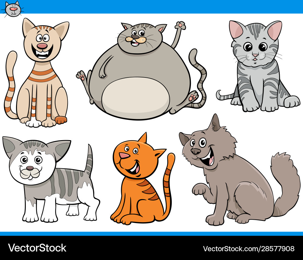 Funny cartoon cats and kittens characters set Vector Image