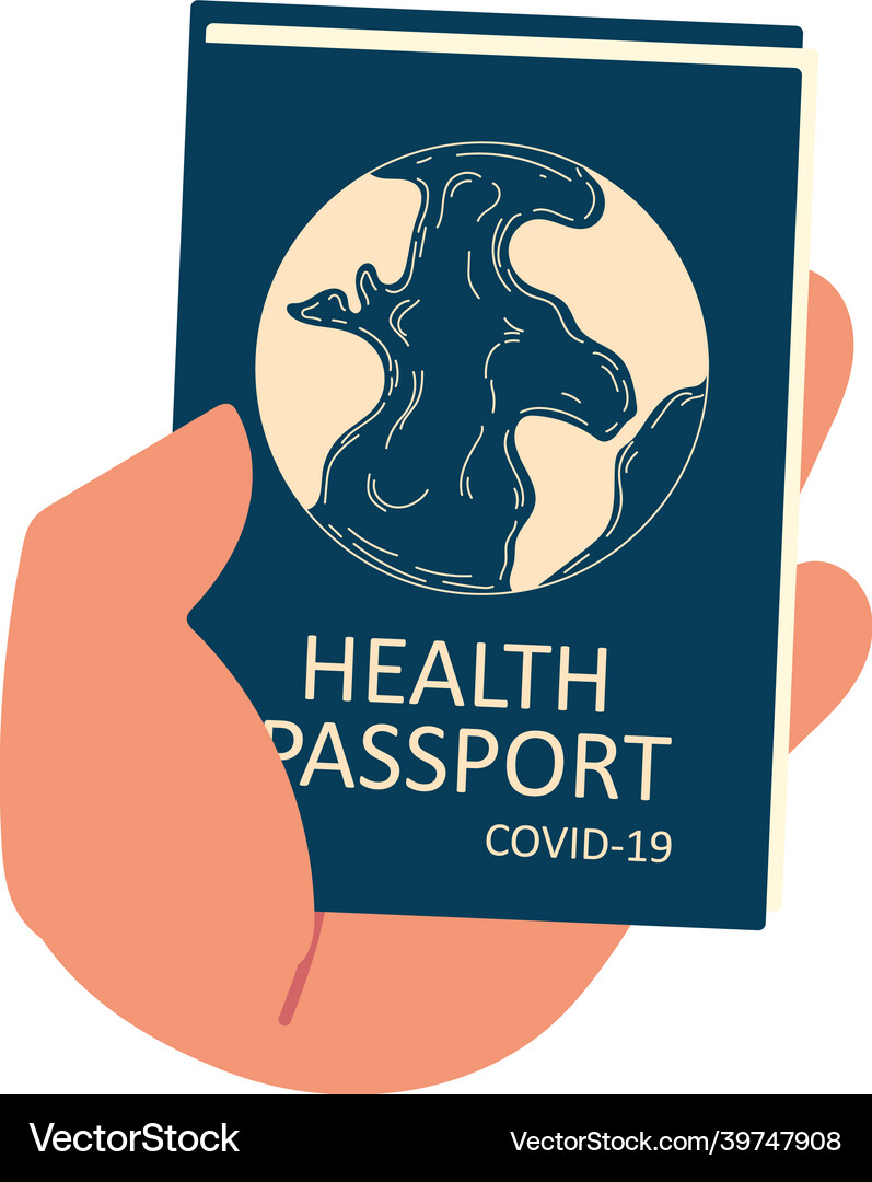 Hand with health passport Royalty Free Vector Image