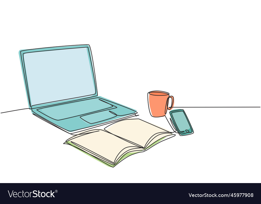 One single line drawing of computer laptop Vector Image
