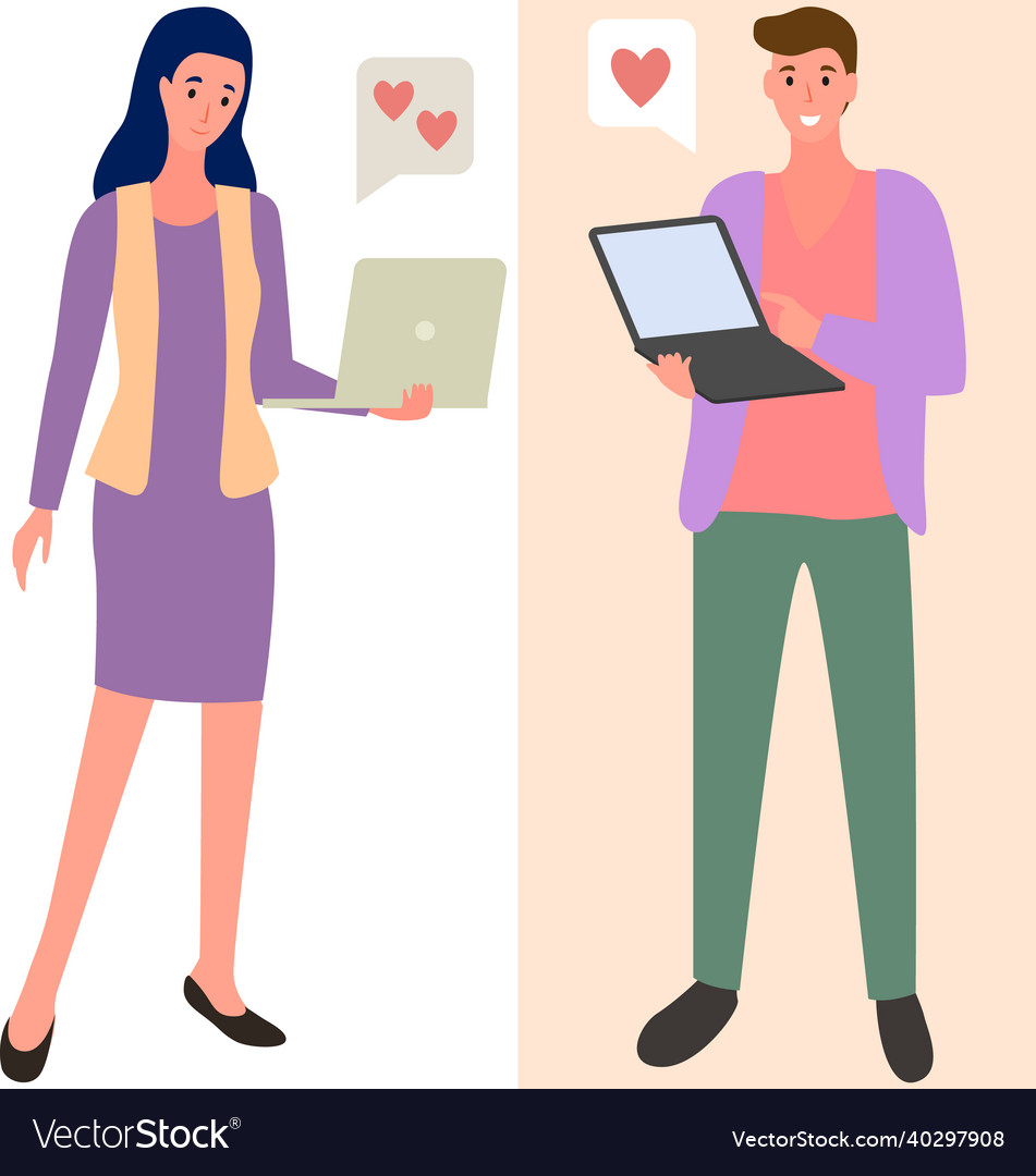 People in relationship using laptops computers Vector Image