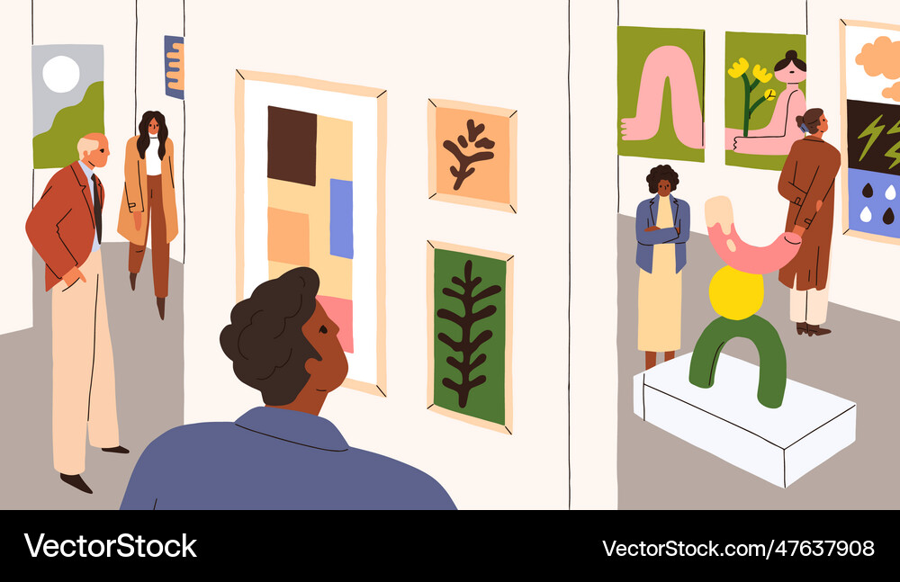 People visiting modern art gallery visitors Vector Image