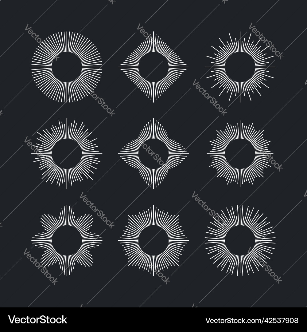 Retro sun bursts vintage radiant rays shape Vector Image
