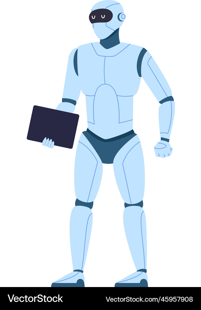 Robot hold tablet futuristic electronic cartoon Vector Image