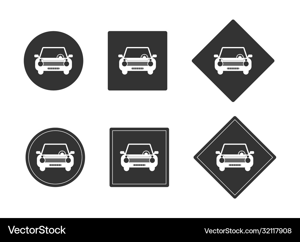 Set car icons on a black circle and square Vector Image