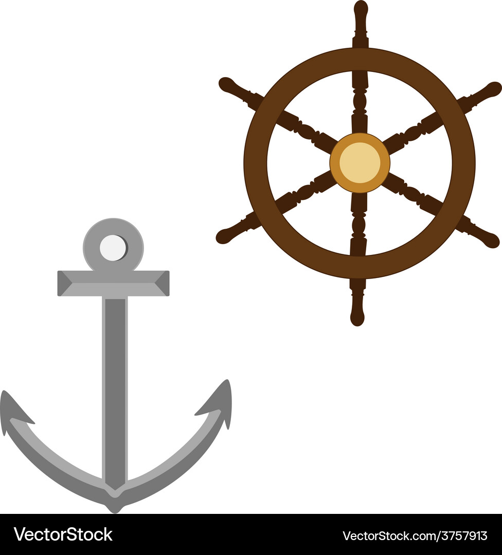 Anchor and wooden wheel Royalty Free Vector Image