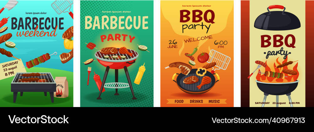 Barbecue posters bbq grill party flyer template Vector Image
