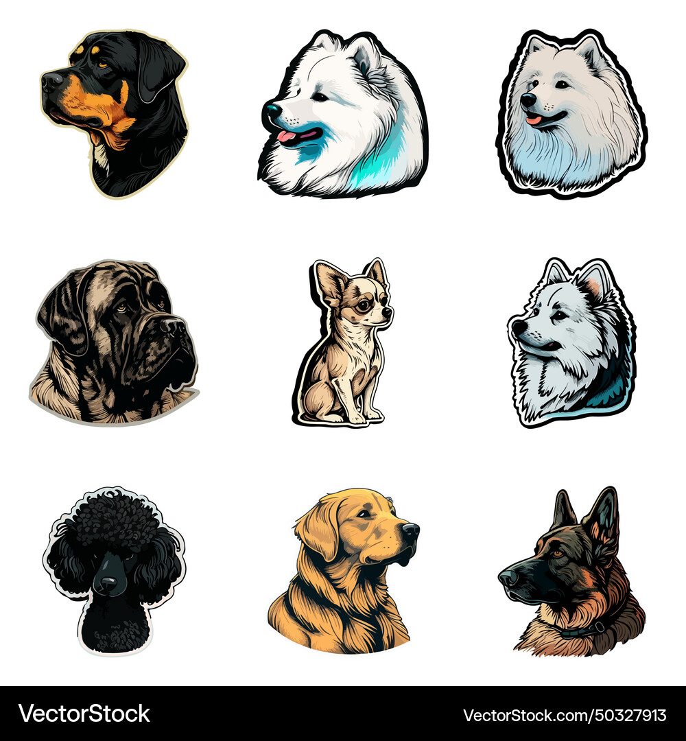 Dog stickers flat icon set isolated on white Vector Image
