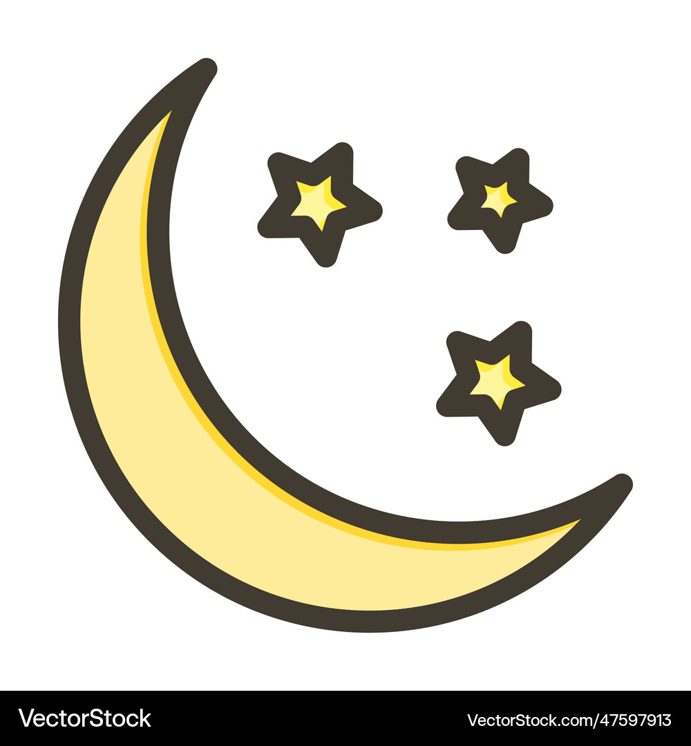 Moon and star thick line filled colors Royalty Free Vector