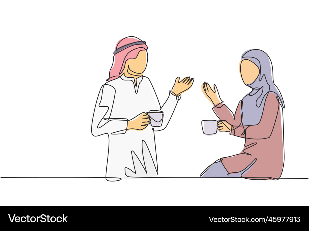 One continuous line drawing of young muslim Vector Image