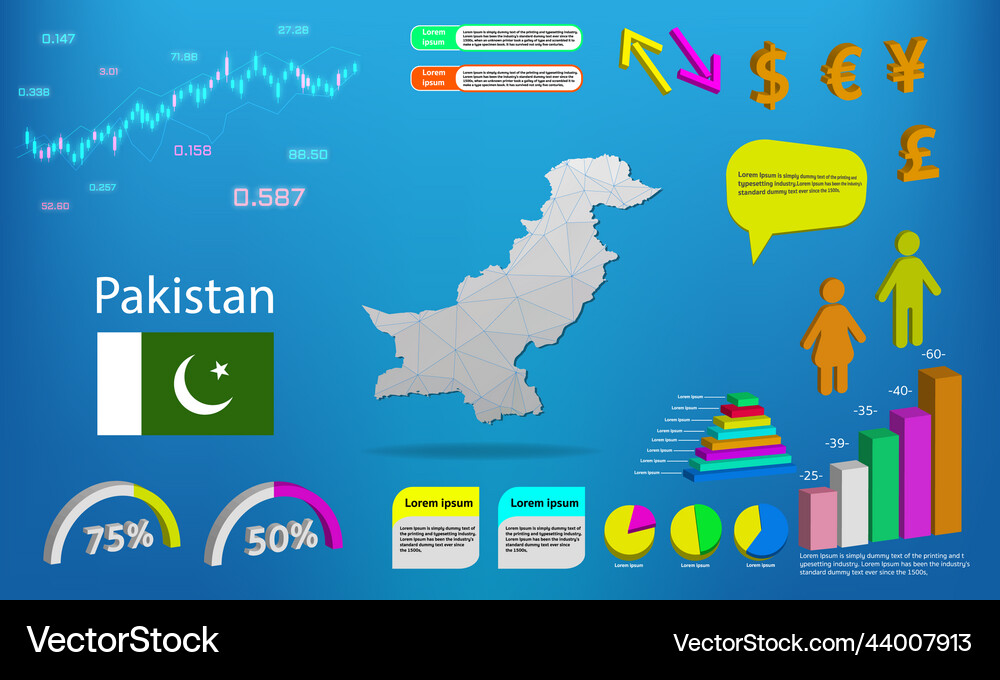 Pakistan map info graphics - charts symbols Vector Image