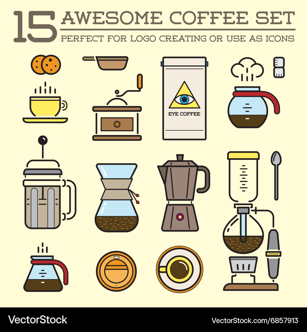 Set of coffee elements and coffee accessories can Vector Image