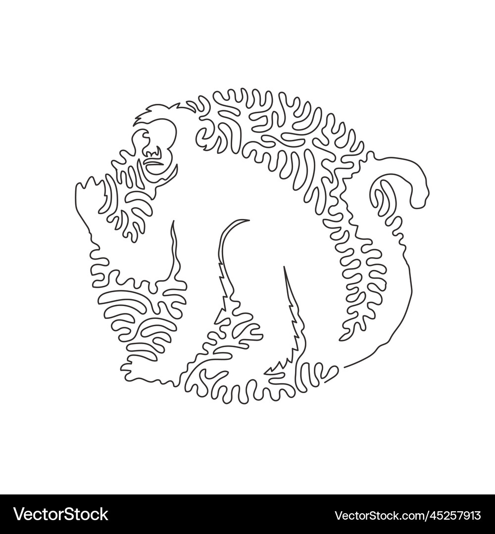 Single one line drawing of cute monkey sitting Vector Image