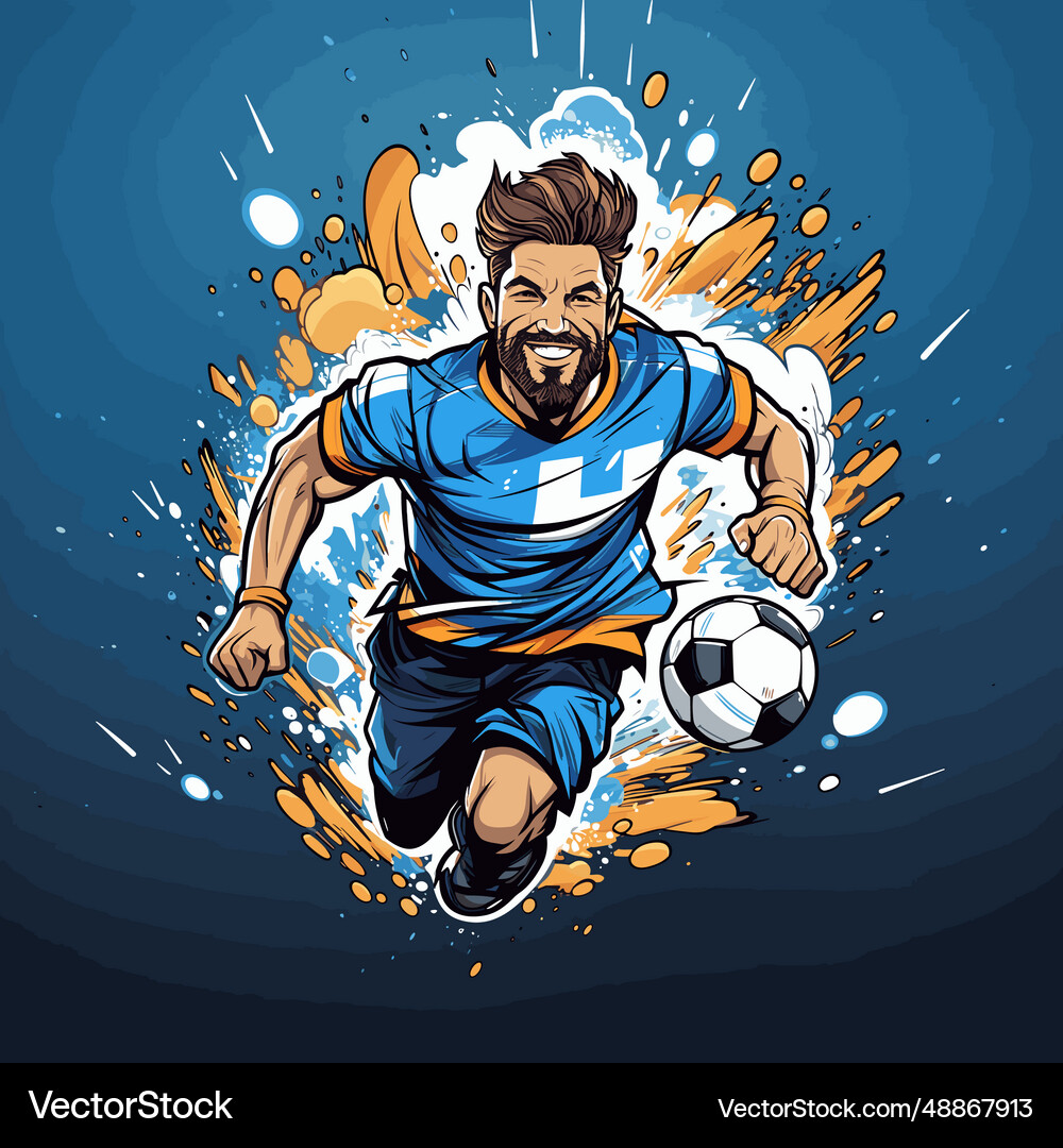 Soccer player hand-drawn comic football Royalty Free Vector
