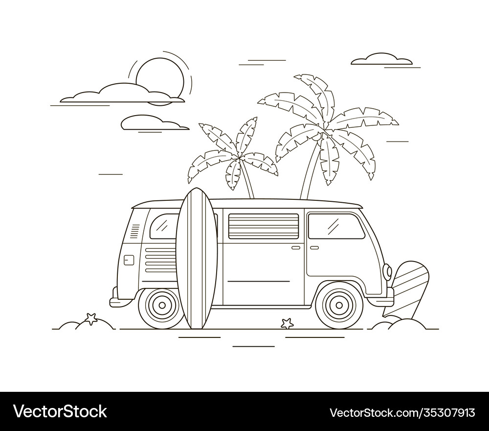 Surf bus and summer vacation concept contour Vector Image
