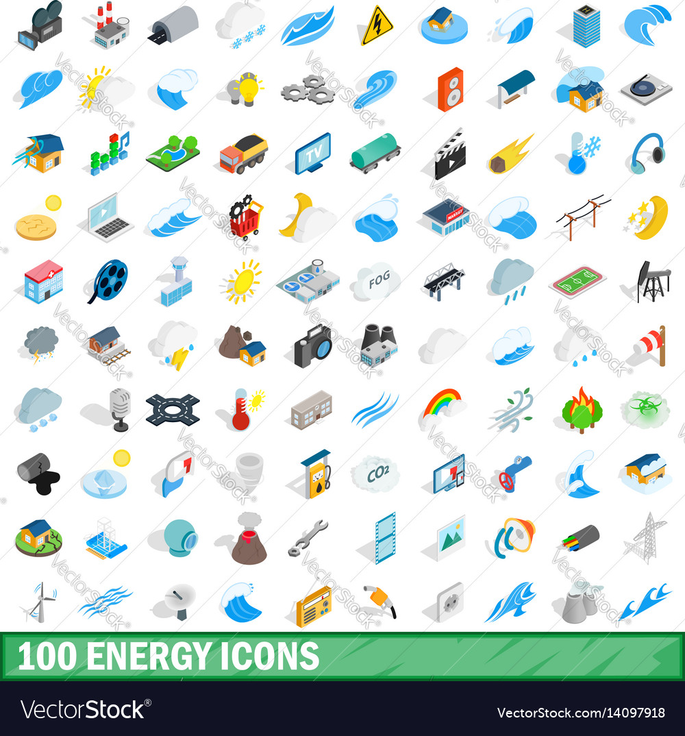 100 energy icons set isometric 3d style Royalty Free Vector 100 energy icons set isometric 3d style Royalty Free Vector