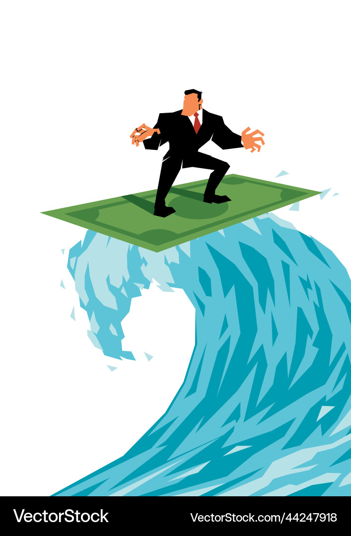 Businessman surfing on dollar white Royalty Free Vector