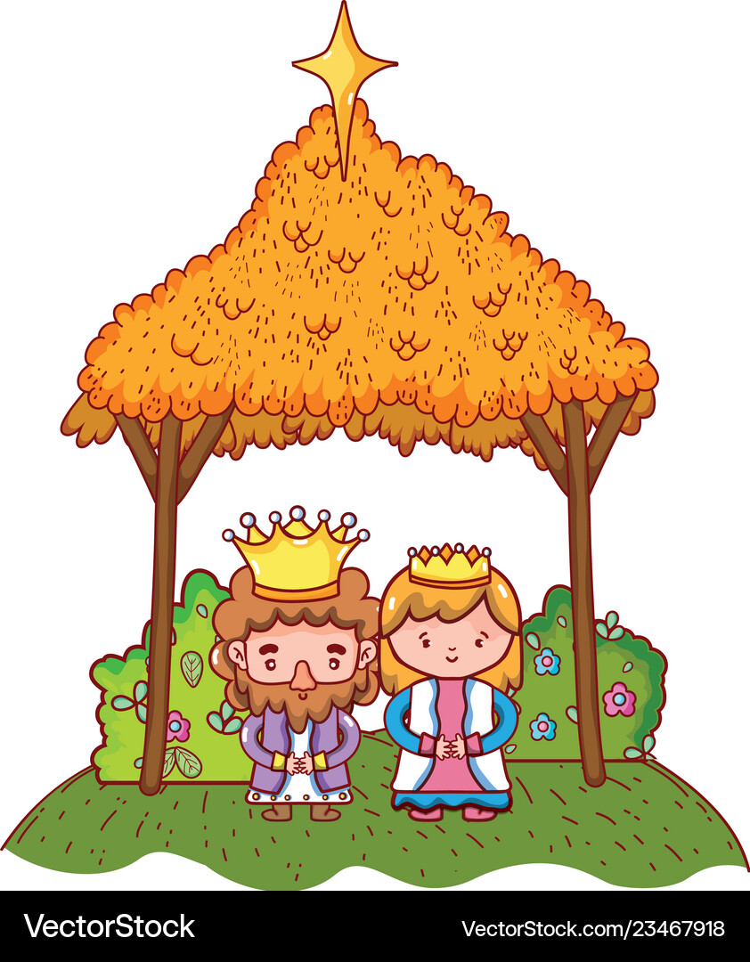 Christmas nativity scene cartoon Royalty Free Vector Image