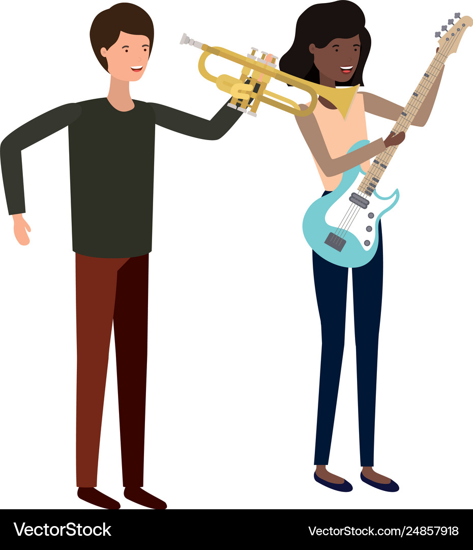 Couple with musical instruments avatar character Vector Image