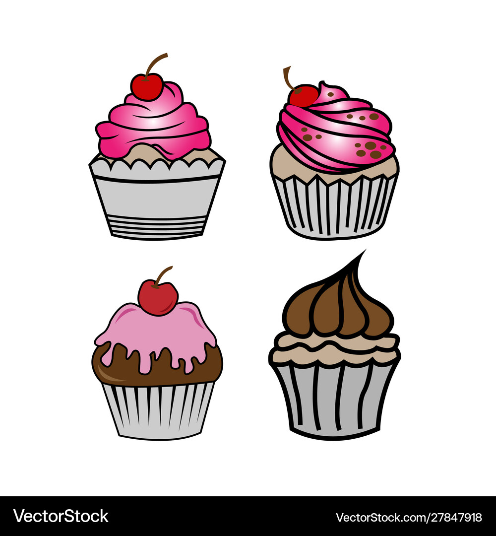 Cup cake set sliced chocolate cakes delicious Vector Image