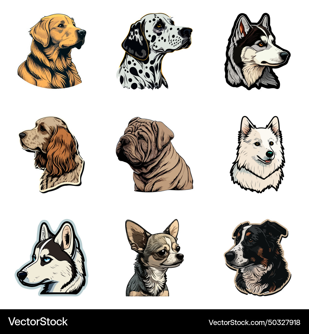 Dog stickers flat icon set isolated on white Vector Image