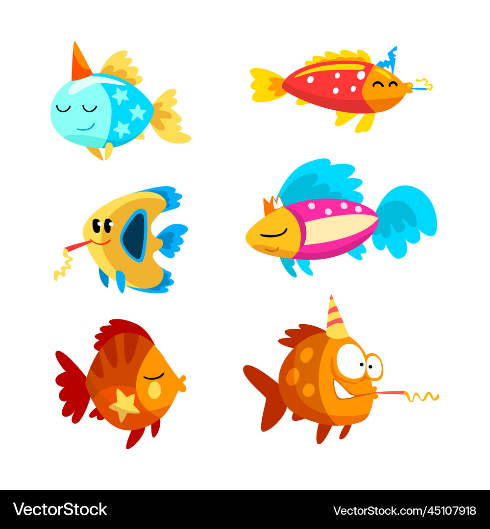 Funny fish character floating and blowing whistle Vector Image