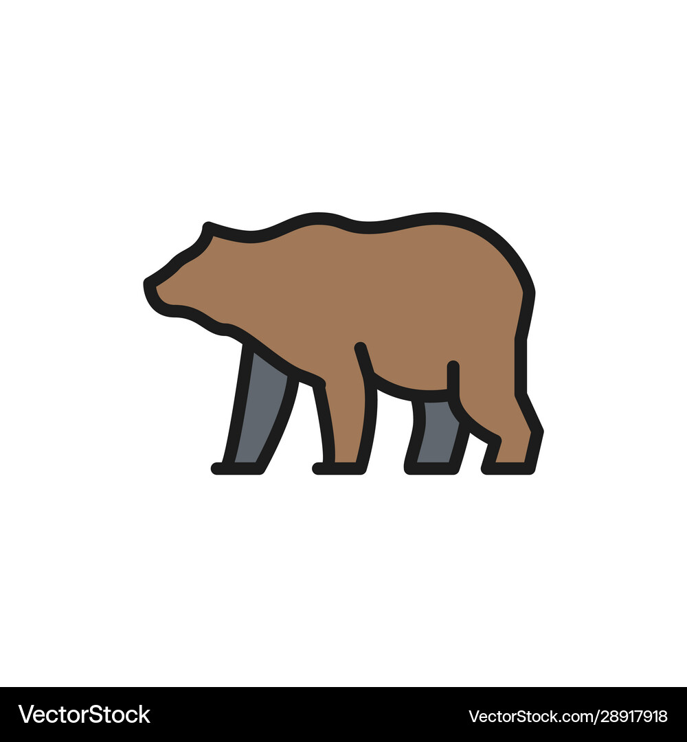 Grizzly bear flat color line icon Royalty Free Vector Image