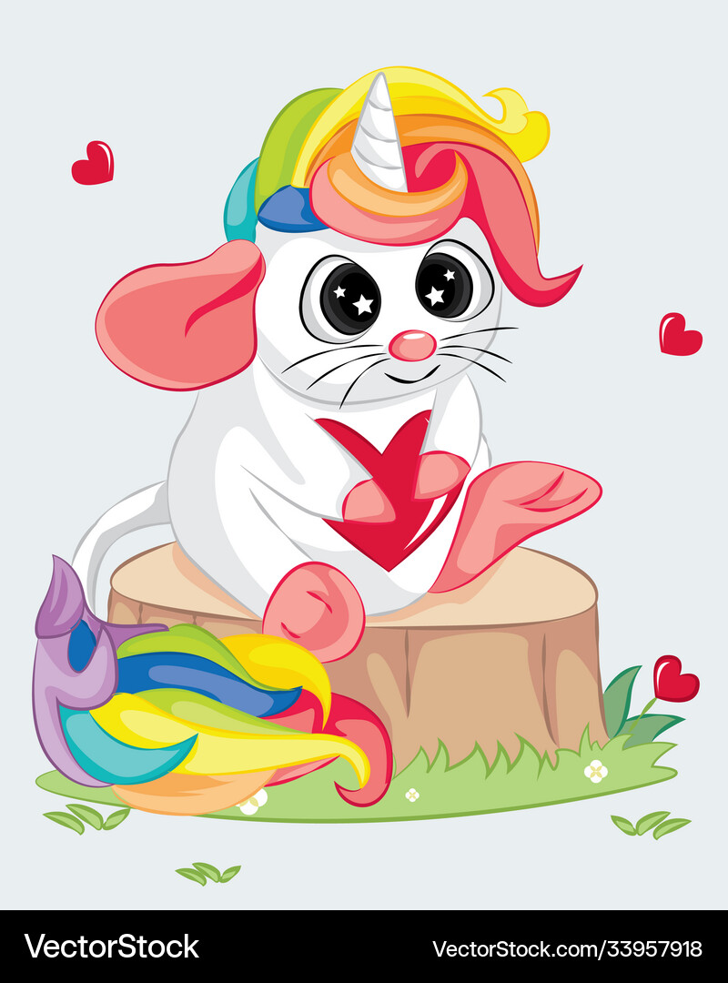 Hand drawn a cute funny mouse with horn Royalty Free Vector