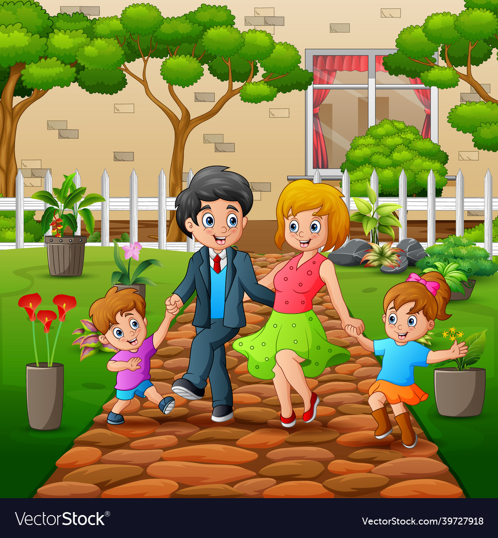 Happy family walking in the park Royalty Free Vector Image