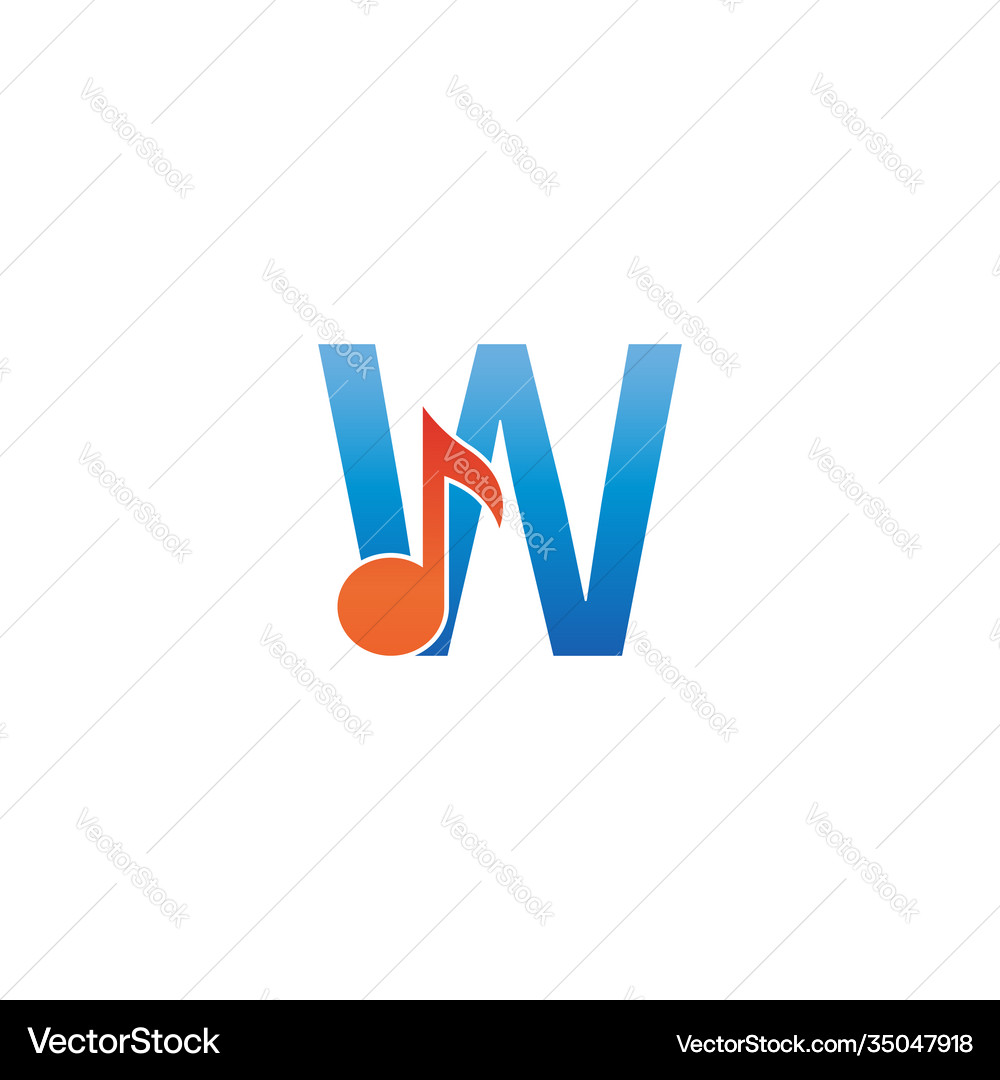Letter w logo icon combined with note musical Vector Image